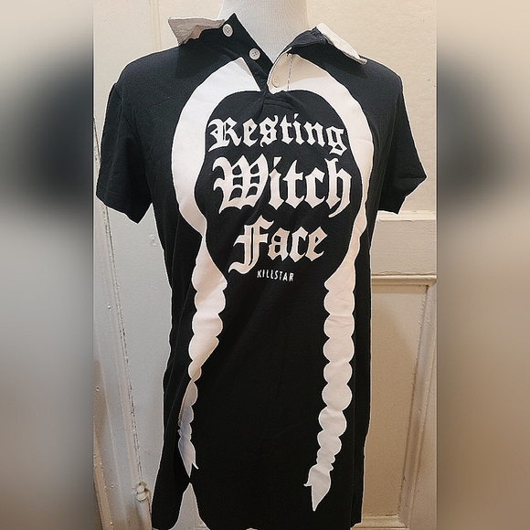 Killstar | Tops | Killstar Resting Witch Face Polo Shirt | Poshmark
